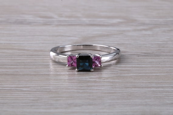 Unusual combination of Blue and Pink Sapphire trilogy ring | Etsy