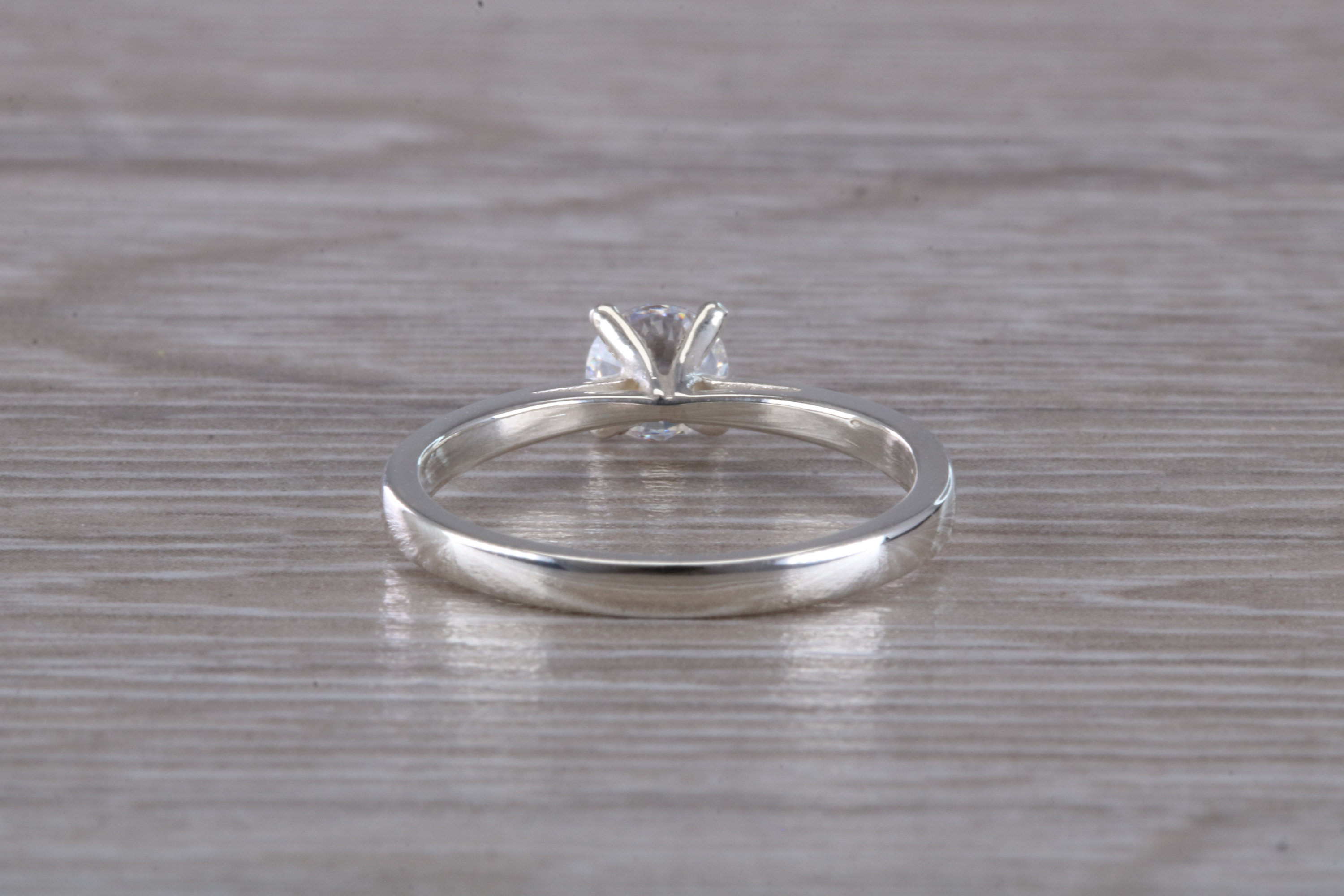 Silver solitaire ring set with beautiful round Diamond white | Etsy