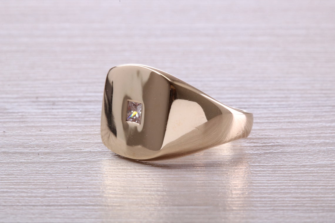 Chunky and Heavy Diamond Set Yellow Gold Signet Ring - Etsy