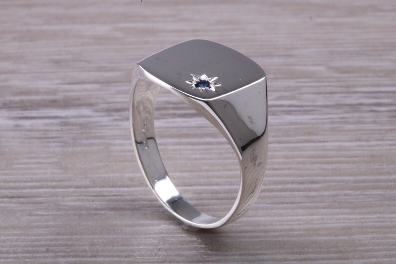 Blue Sapphire Set Signet Ring, Made in Your Choice of Precious Metals ...
