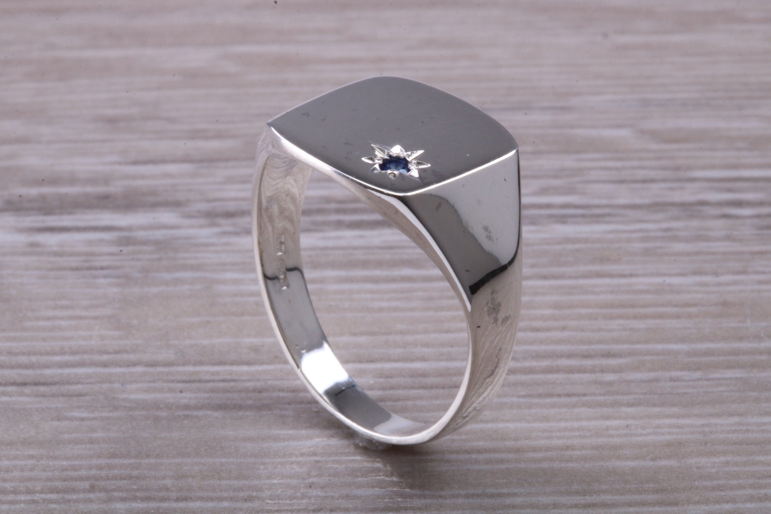 Blue Sapphire Set Signet Ring Made in Your Choice of Precious - Etsy UK