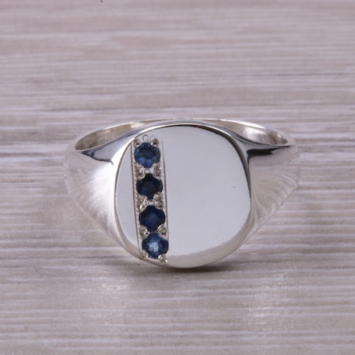 Blue Sapphire Set Signet Ring Made in Your Choice of Precious - Etsy UK