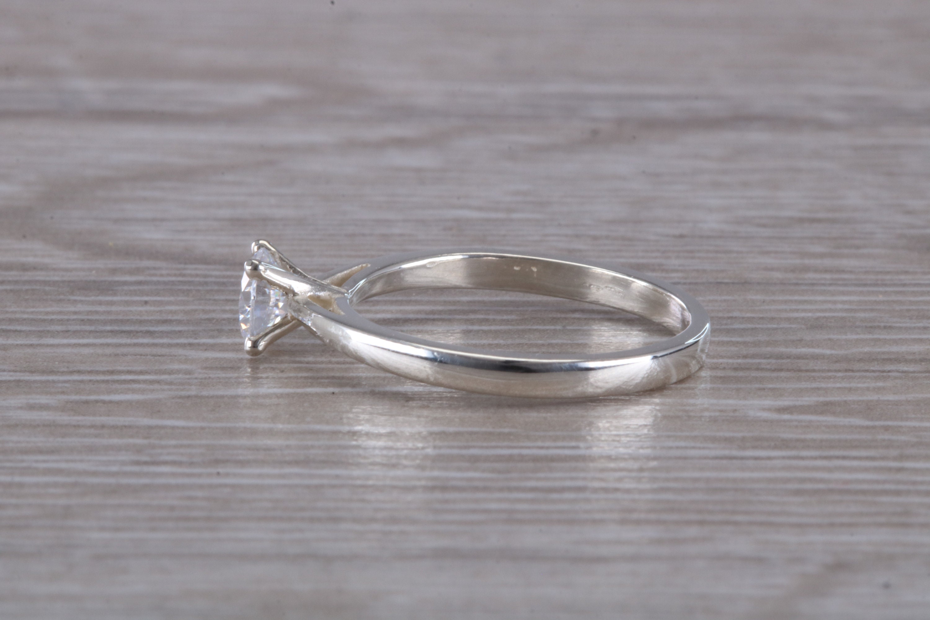 Silver solitaire ring set with beautiful round Diamond white | Etsy