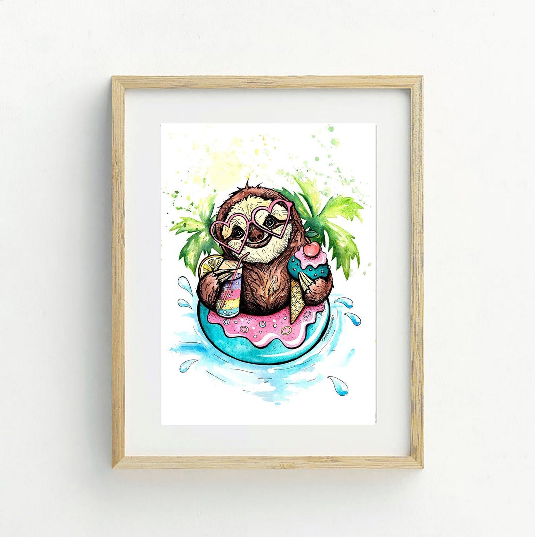 Cute Sloth Watercolor Painting Digital Download Sloth Summer Png ...