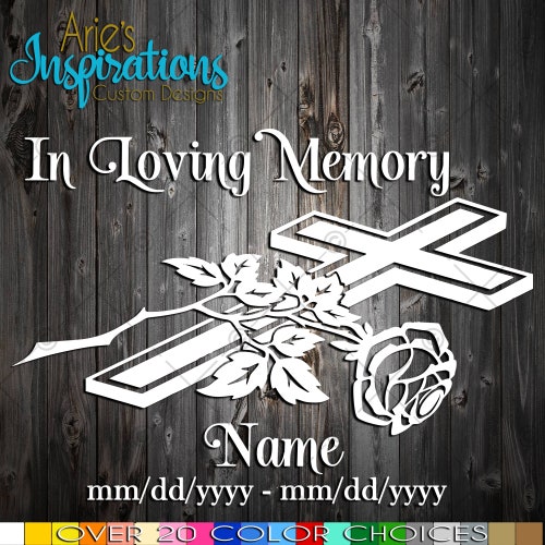In Loving Memory Cross and Roses Christian Vinyl Decal Name | Etsy