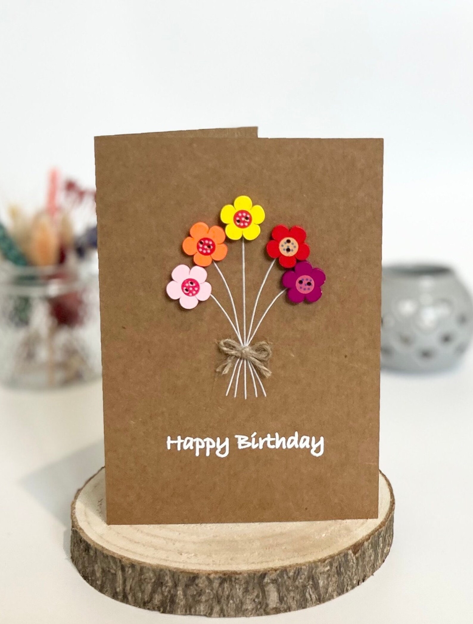 Handmade Mum Birthday Card, Mum Flower Card, Button Card, Happy ...