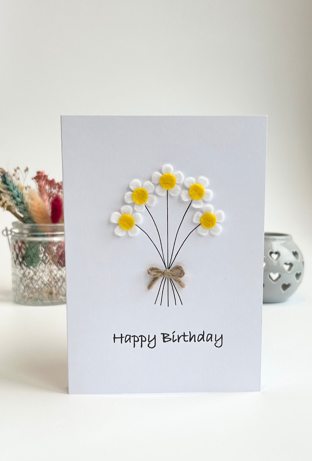 Handmade Mum Birthday Card, Mum Flower Card, Button Card, Happy ...
