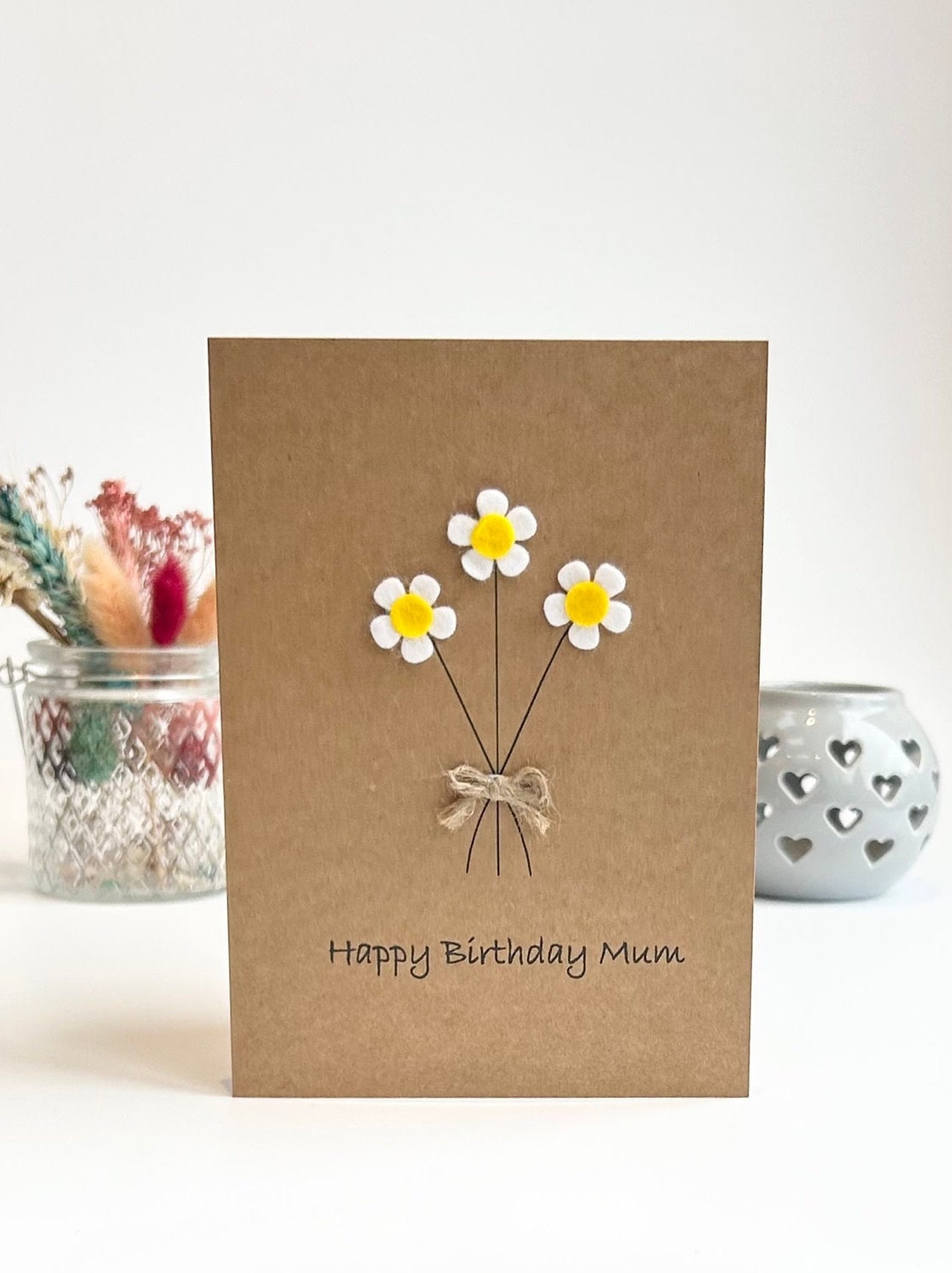 Handmade Mum Birthday Card, Mum Flower Card, Button Card, Happy ...