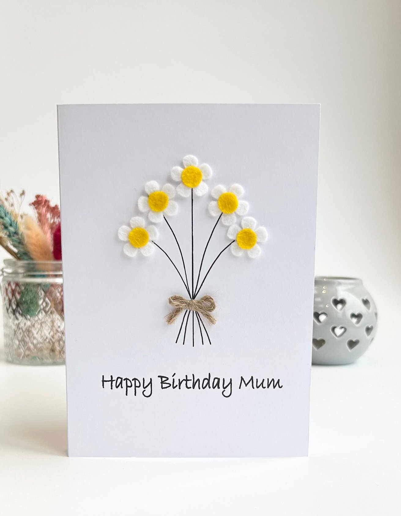 Handmade Mum Birthday Card, Mum Flower Card, Button Card, Happy ...