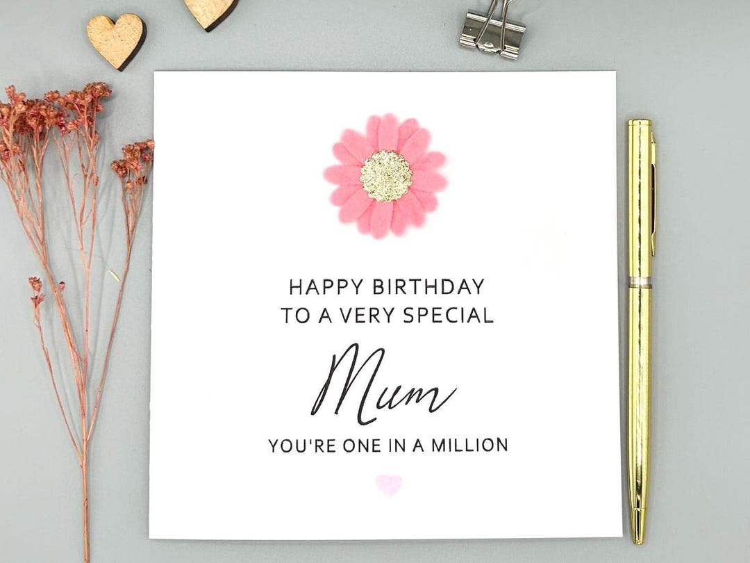Handmade Mum Birthday Card, Mum Flower Card, Heart Card, Happy Birthday ...