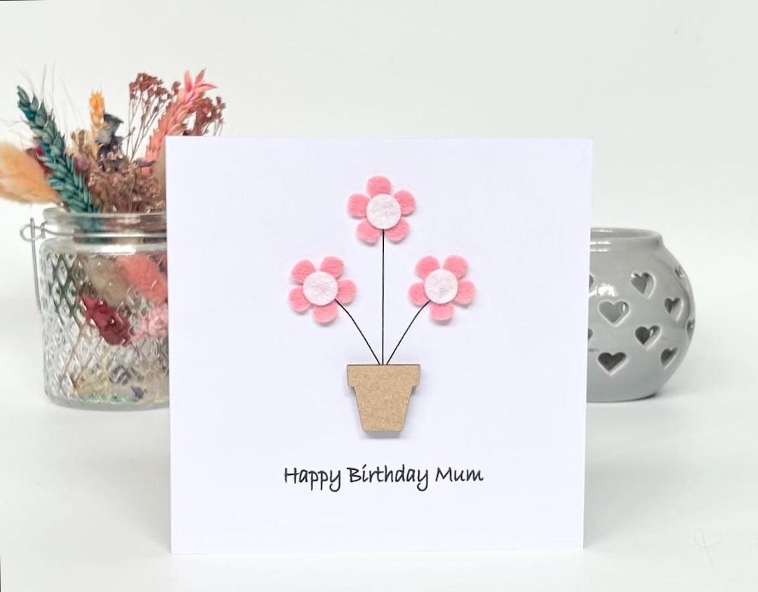 Handmade Mum Birthday Card, Mum Flower Card, Button Card, Happy ...