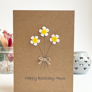 Handmade Mum Birthday Card, Mum Flower Card, Button Card, Happy ...