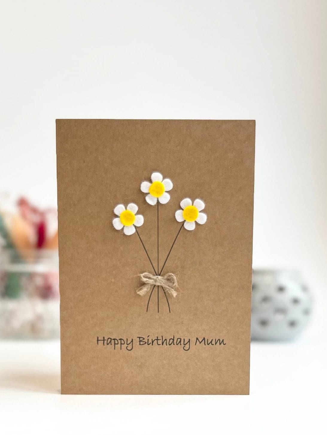 Handmade Mum Birthday Card, Mum Flower Card, Button Card, Happy ...