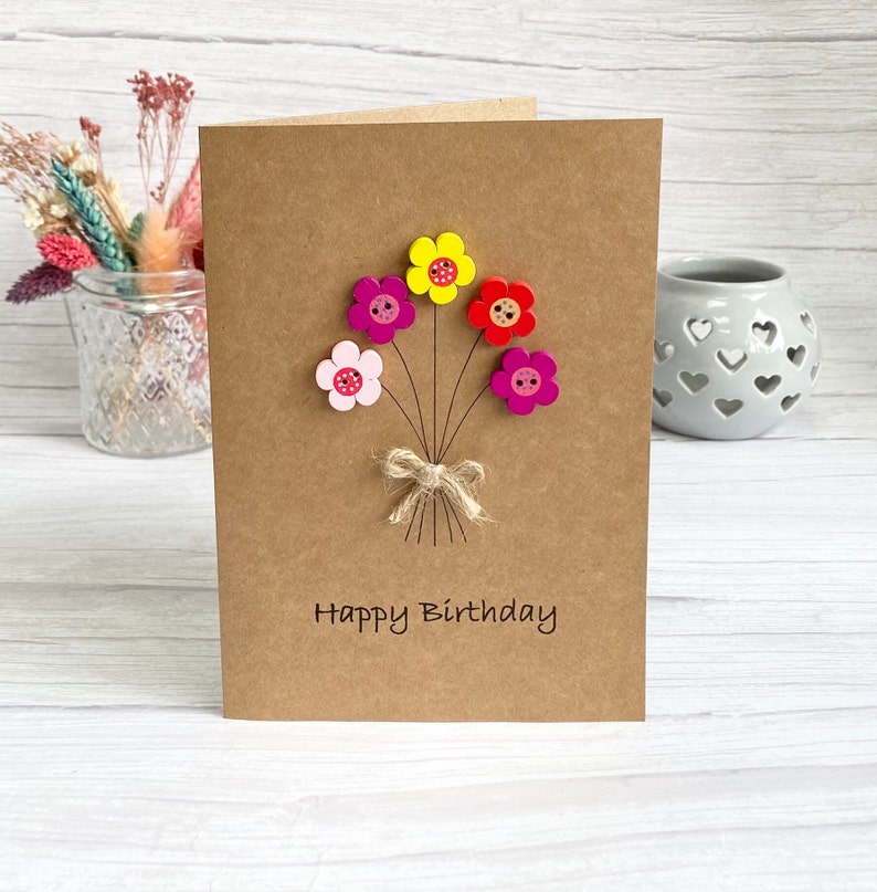 Handmade Mum Birthday Card Mum Flower Card Button Card - Etsy