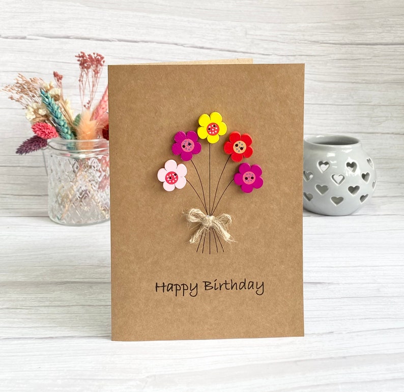Handmade Mum Birthday Card Mum Flower Card Button Card - Etsy