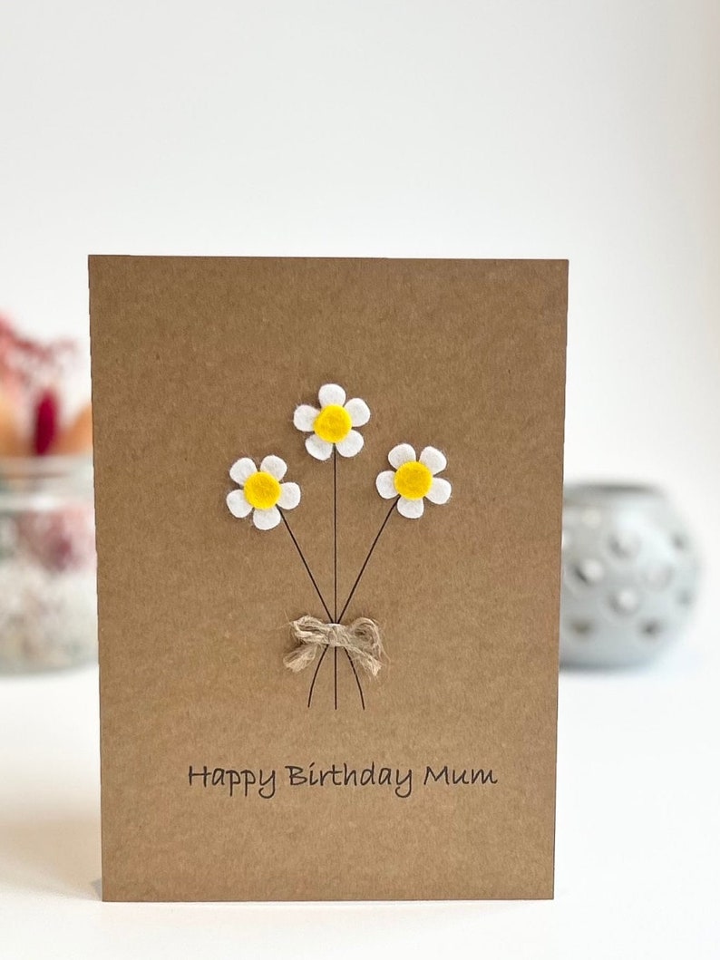 Handmade Mum Birthday Card, Mum Flower Card, Button Card, Happy ...