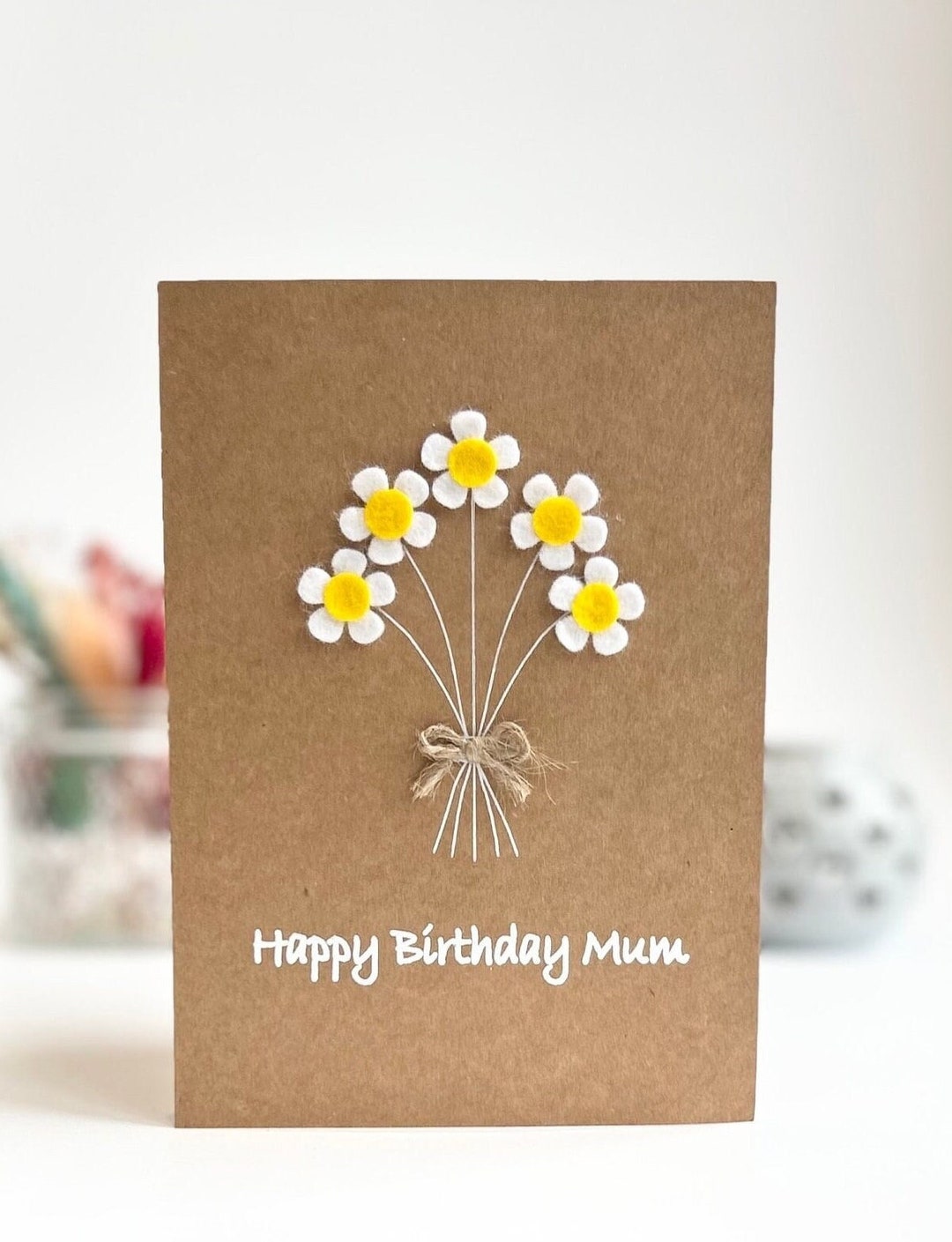 Handmade Mum Birthday Card, Mum Flower Card, Button Card, Happy ...