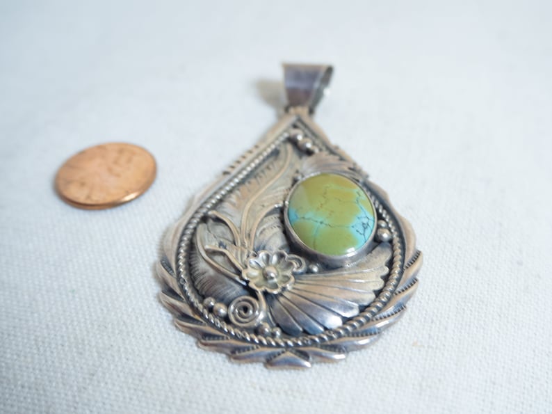 Danny Dale Turquoise & Sterling Silver Pendant, Length 2.88", Width 1. ...