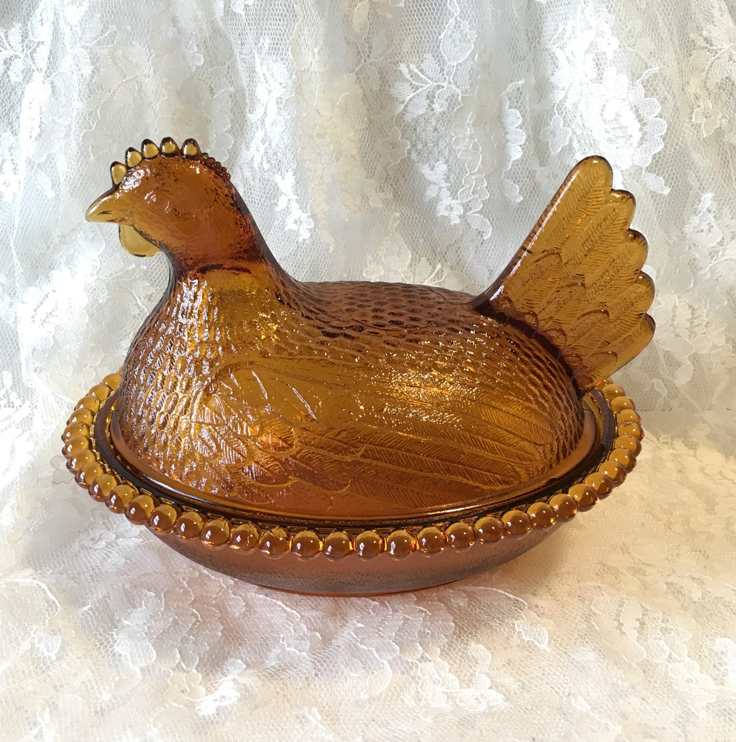 Vintage Hen on Nest Amber Glass Dish, Indiana Glass Hen on Nest Candy ...