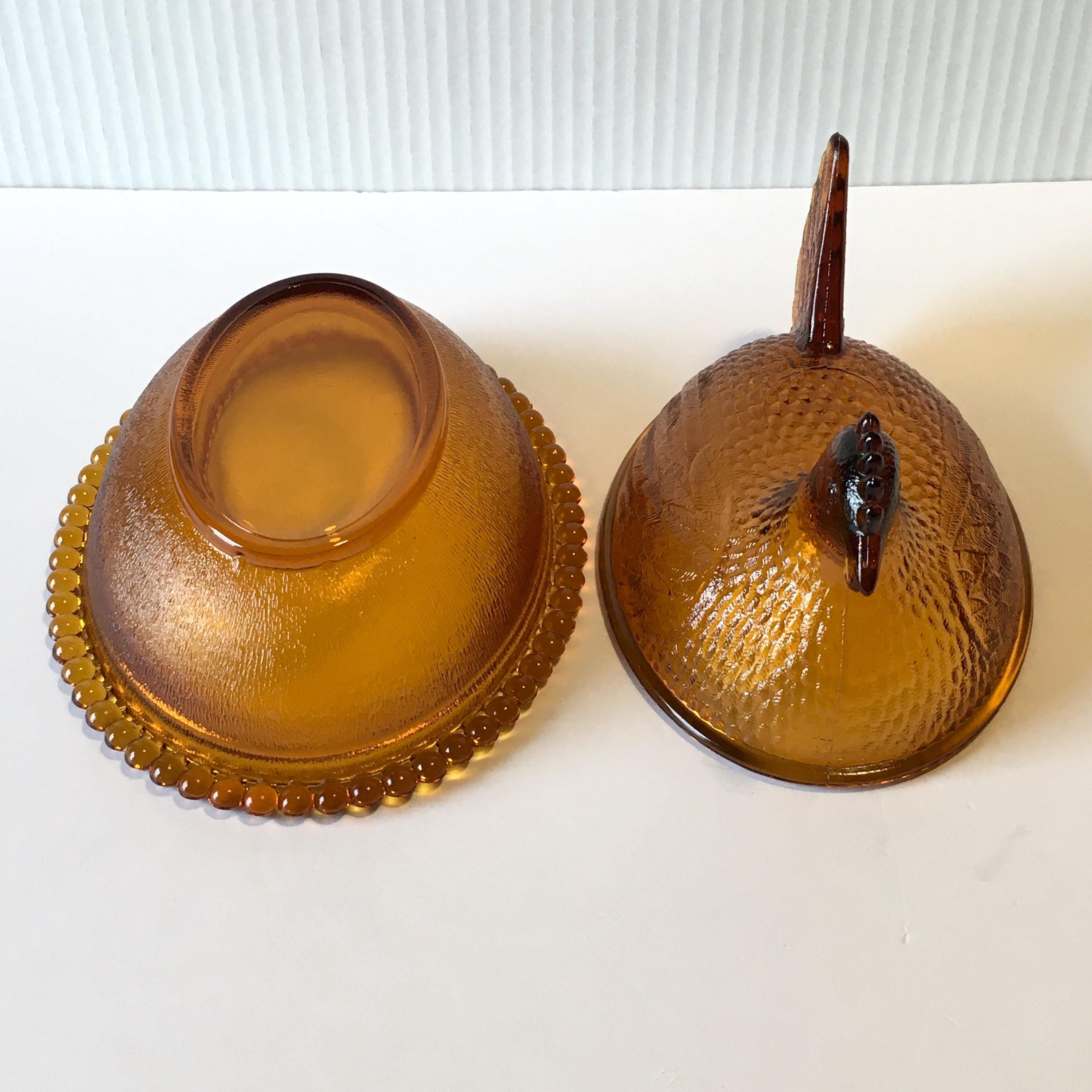 Vintage Hen on Nest Amber Glass Dish, Indiana Glass Hen on Nest Candy ...