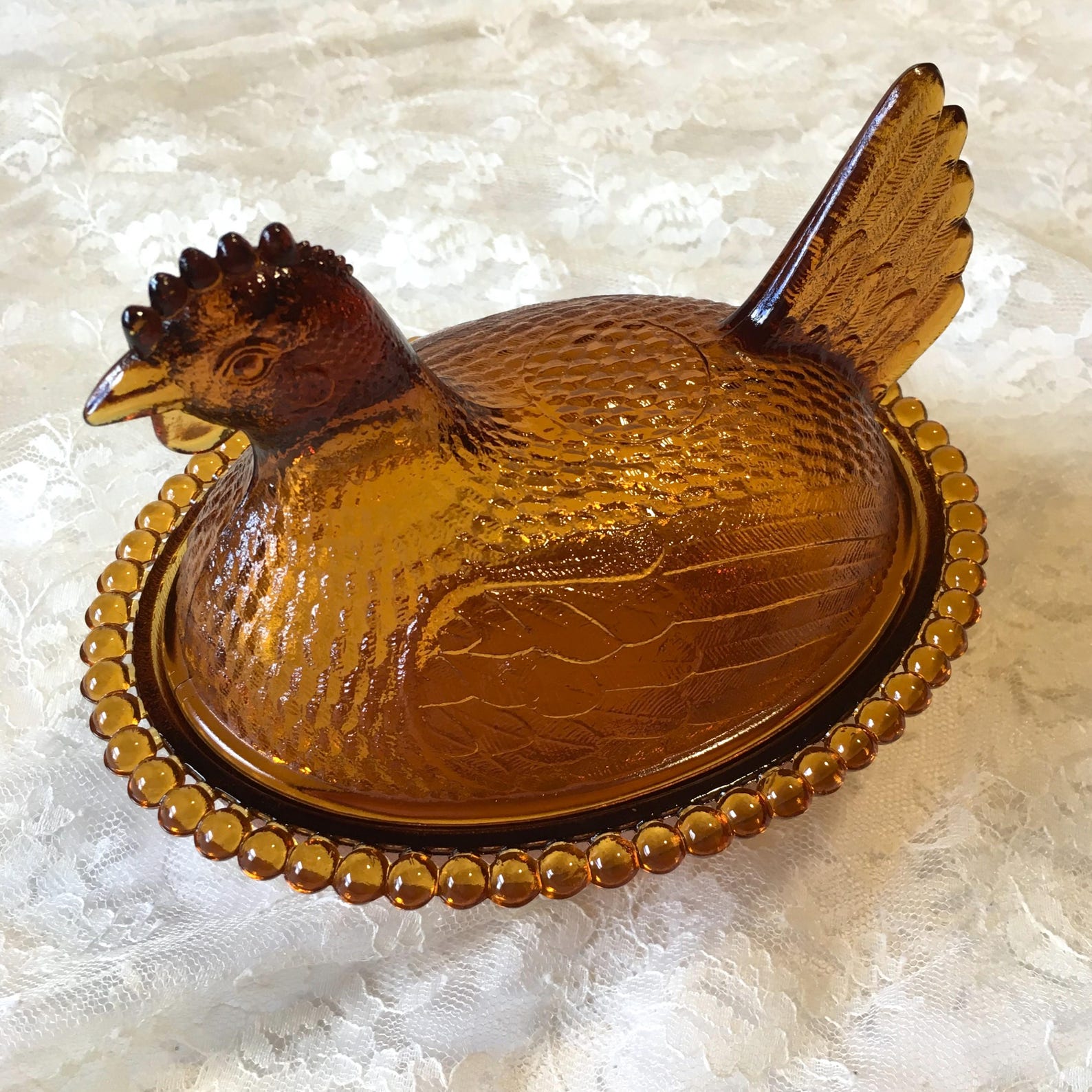 Vintage Hen on Nest Amber Glass Dish, Indiana Glass Hen on Nest Candy ...