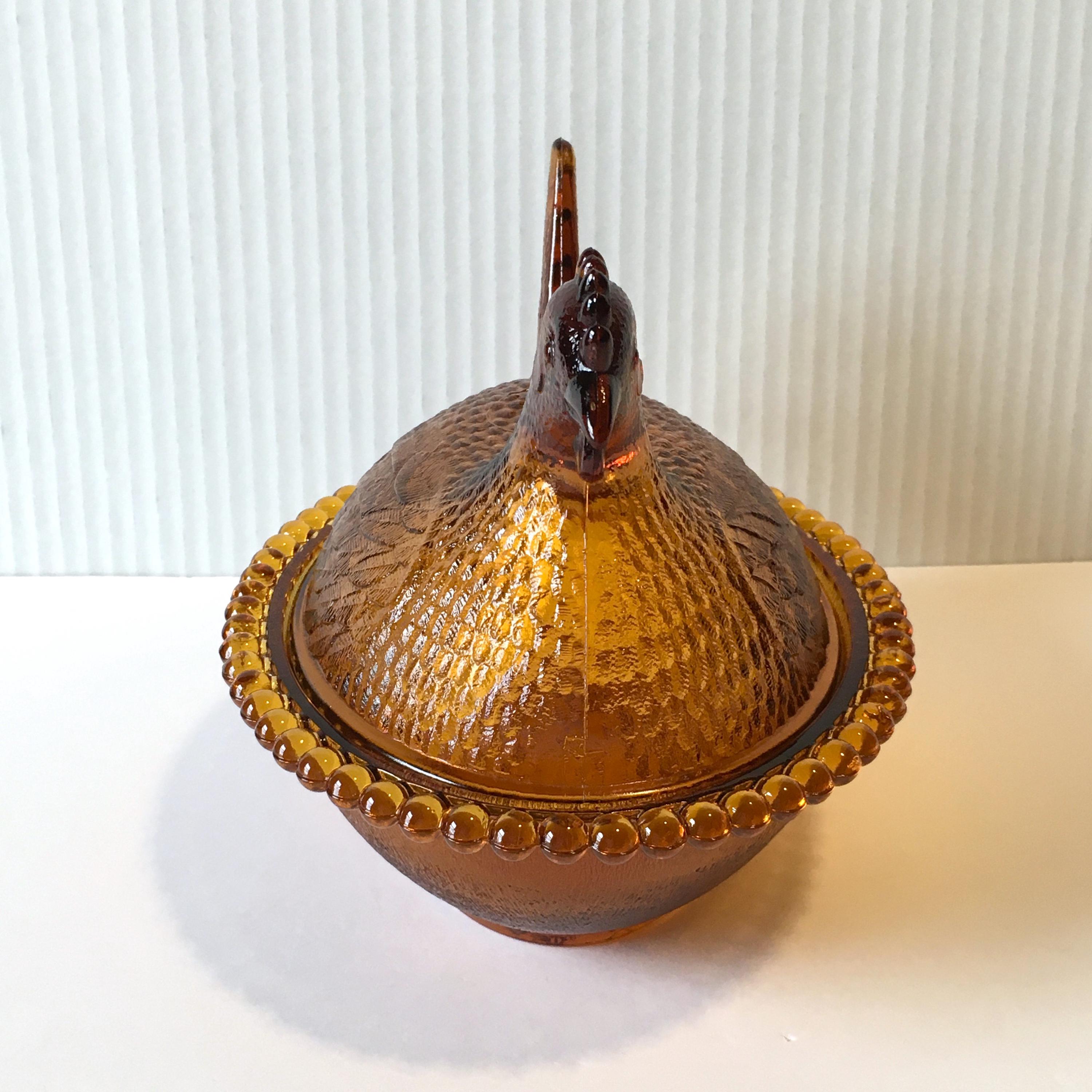 Vintage Hen on Nest Amber Glass Dish, Indiana Glass Hen on Nest Candy ...