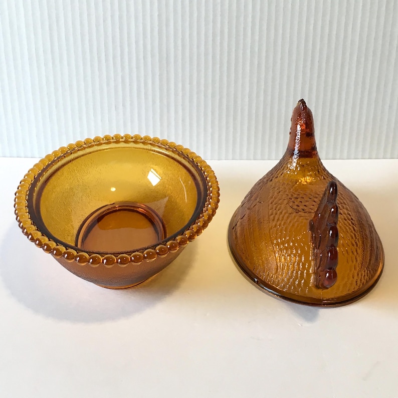 Vintage Hen on Nest Amber Glass Dish, Indiana Glass Hen on Nest Candy ...