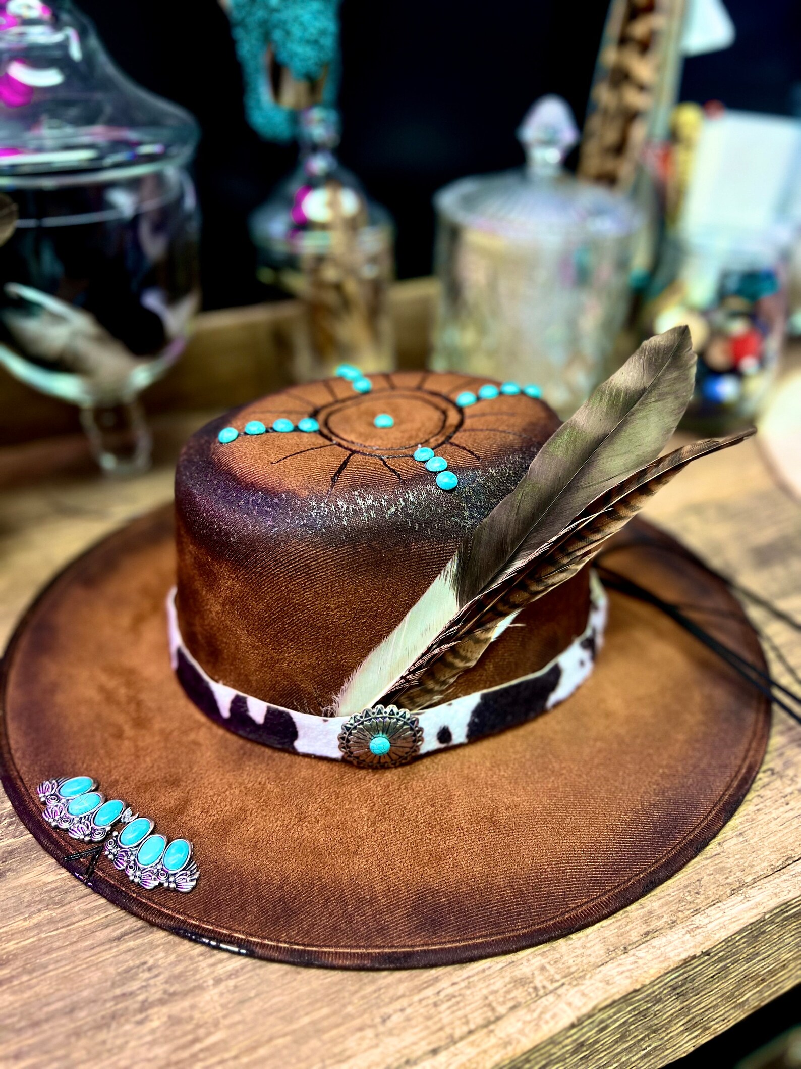 Distressed Rancher Hat Embellished With Turquoise - Etsy