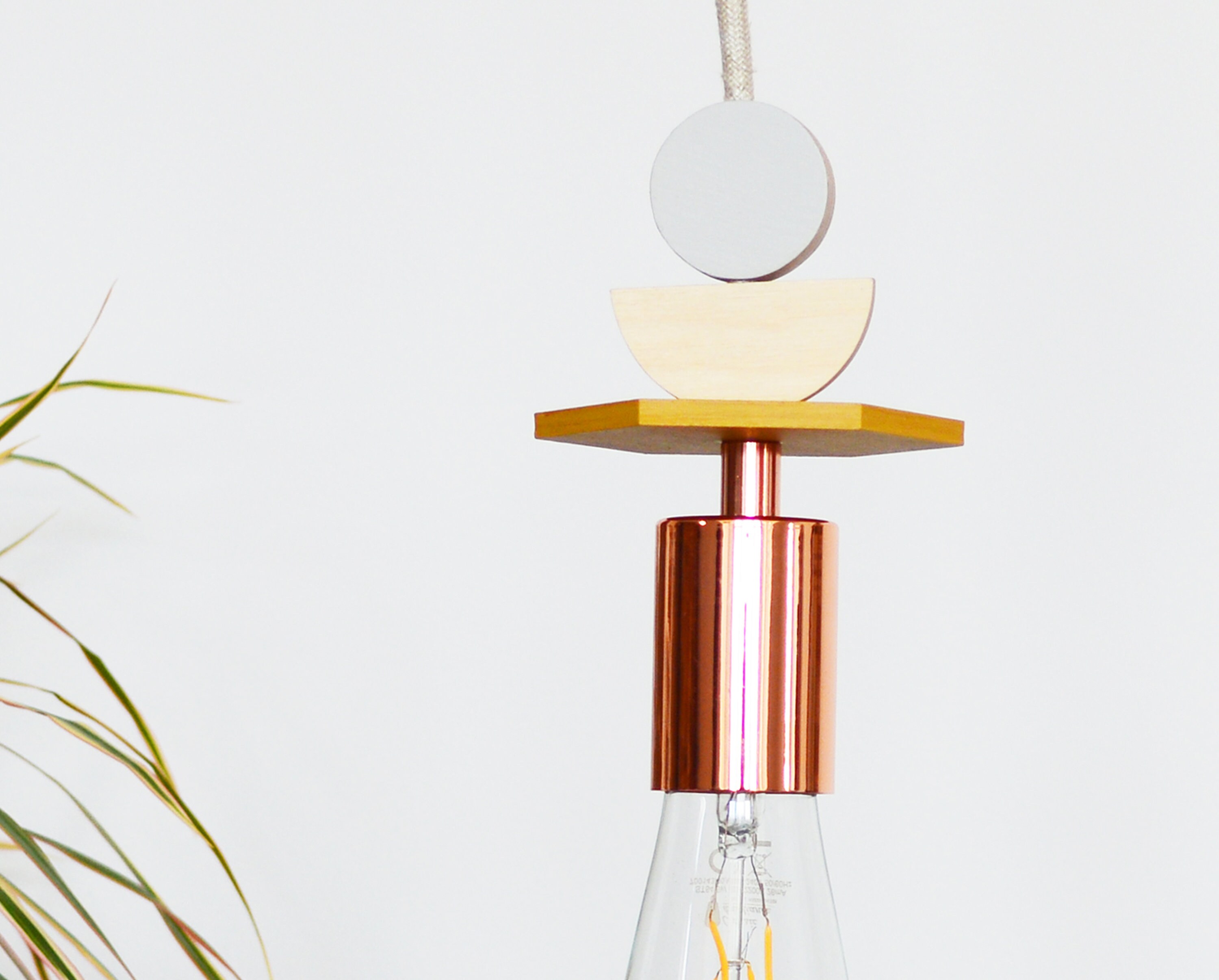 Wooden pendant light in mustard grey and copper | Etsy