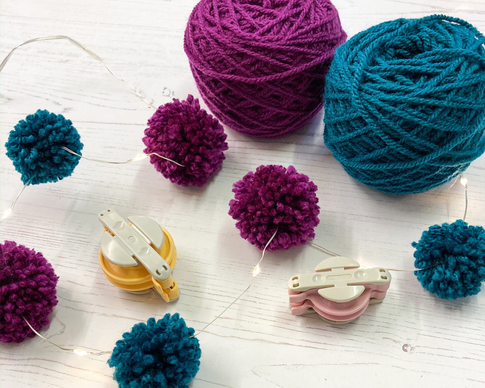 Fairy Light Pom Pom Craft Kit Plum and Teal - Etsy UK