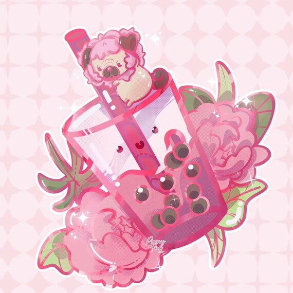 Peony Pug Boba Baby Vinyl Sticker holographic | Etsy