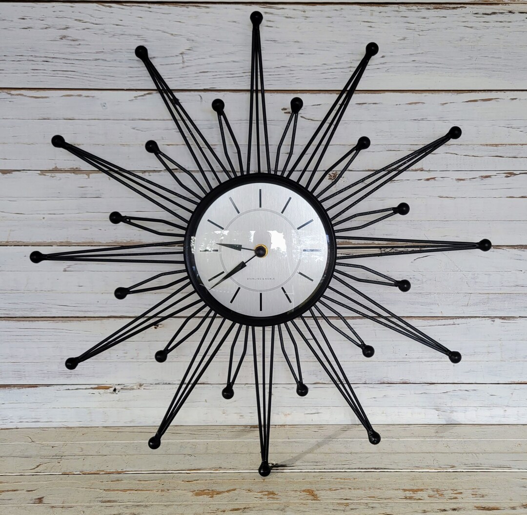 Vintage Mid Century Black Spokes Clock Black Floral Clock - Etsy