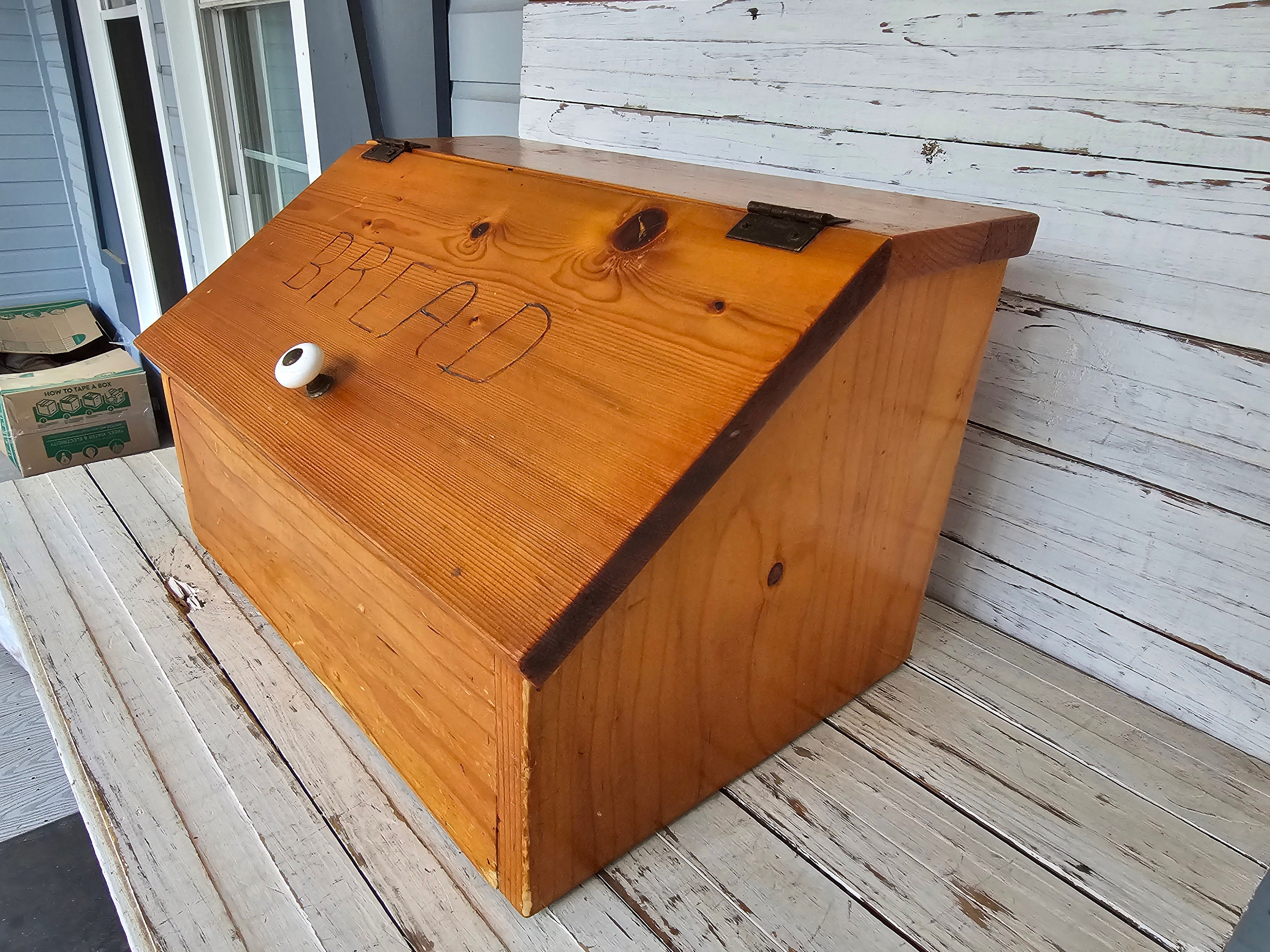 Large Wooden Bread Box Vintage Bread Box the Word BREAD is Carved Into ...