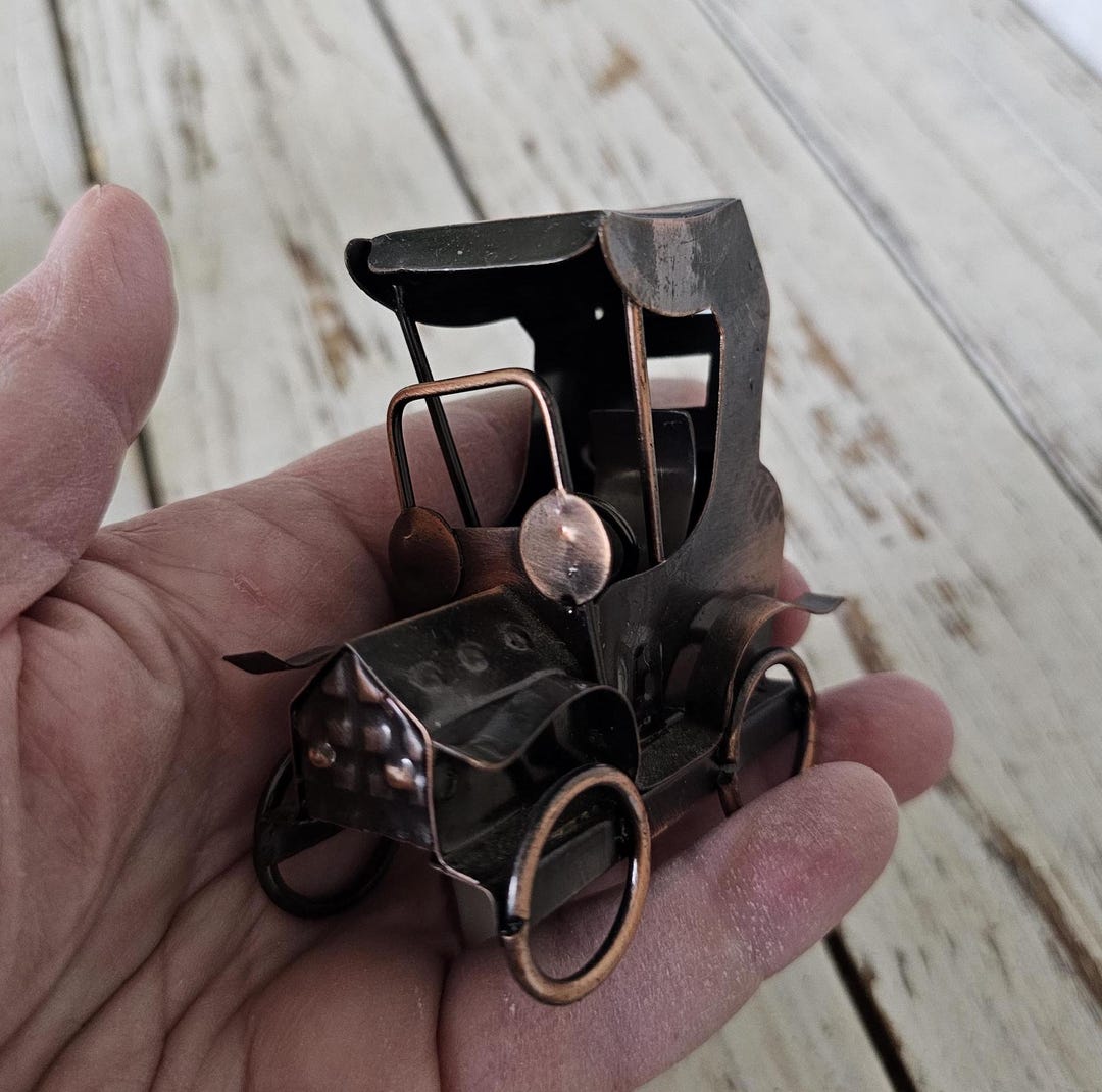 Vintage Metal Jalopy Brown Metal Tin Car Petite Collector Car Small ...