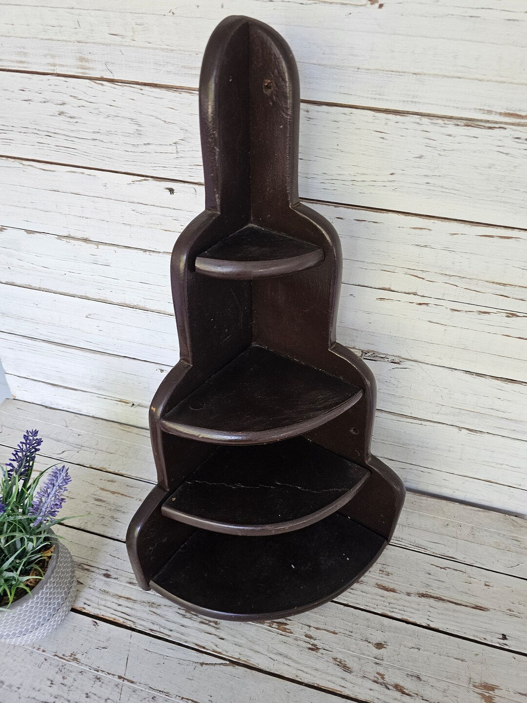 Vintage 4 Shelf Wooden Corner Shelf - Vintage Corner Shelf - Heavy ...