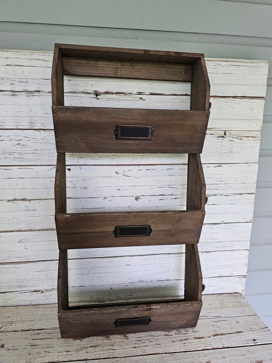 Wooden Letter Organizer and Key Holder 3 Bin Vintage Letter Storage ...