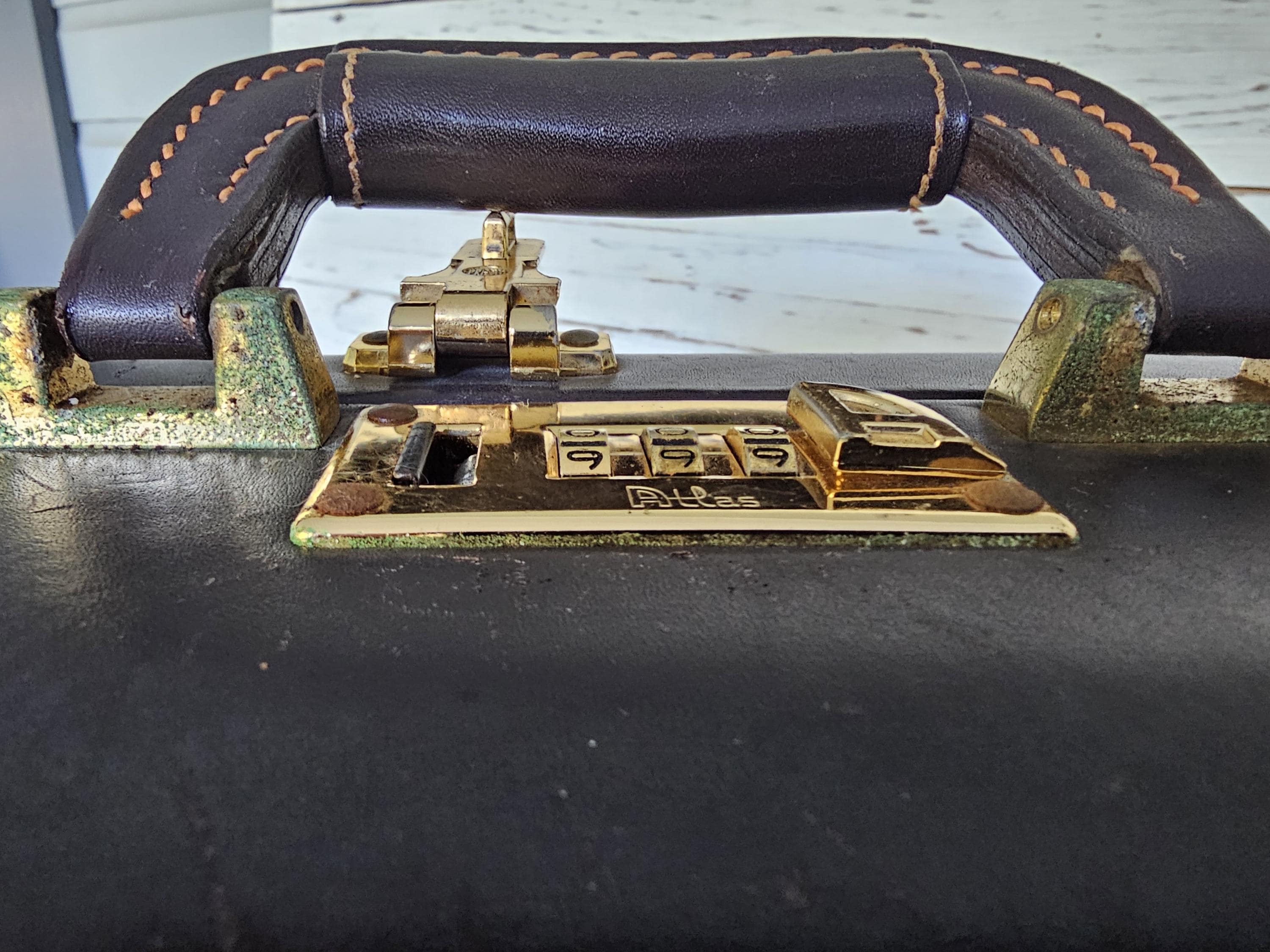 Atlas Leather Briefcase Center Combination Lock Two Clasps Outside of ...