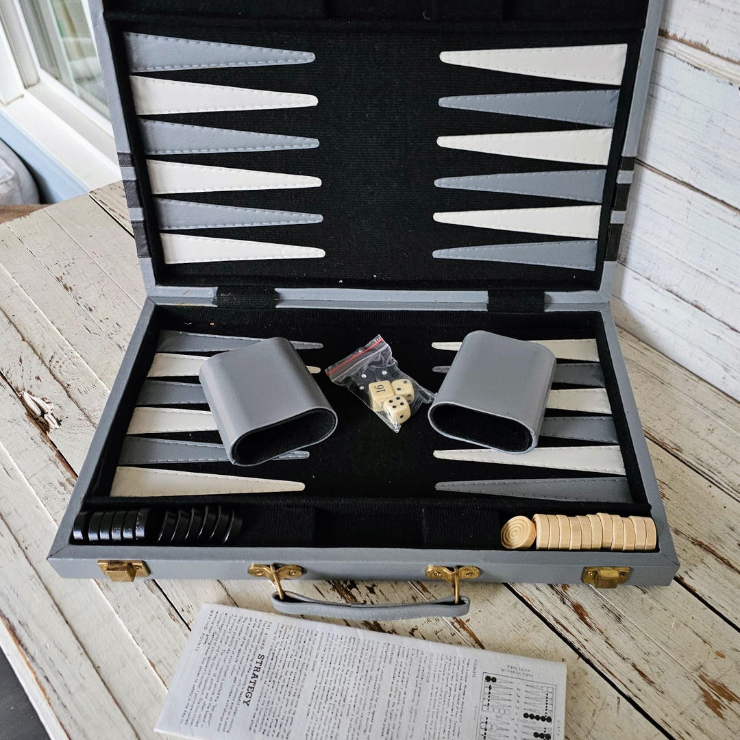 Vintage Full Size Backgammon Set - Grey Black Cover - Backgammon Board ...