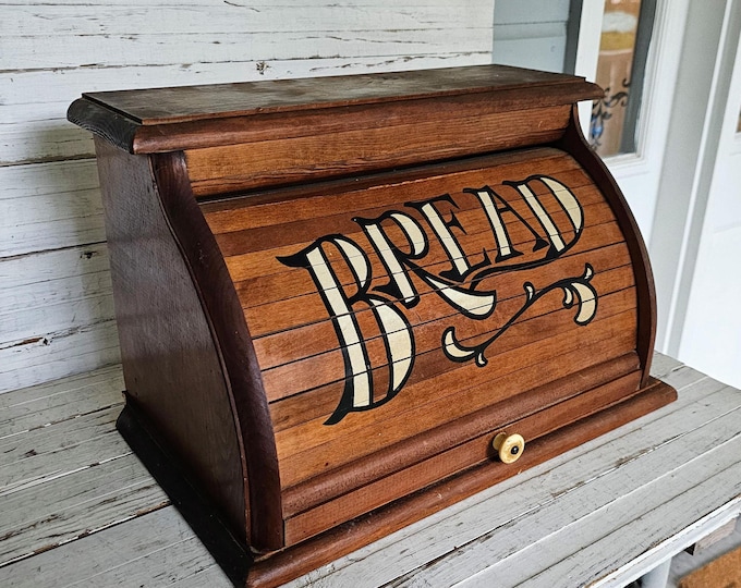 Large Wooden Roll Top Vintage Bread Box - Vintage Bread Box - Bread ...
