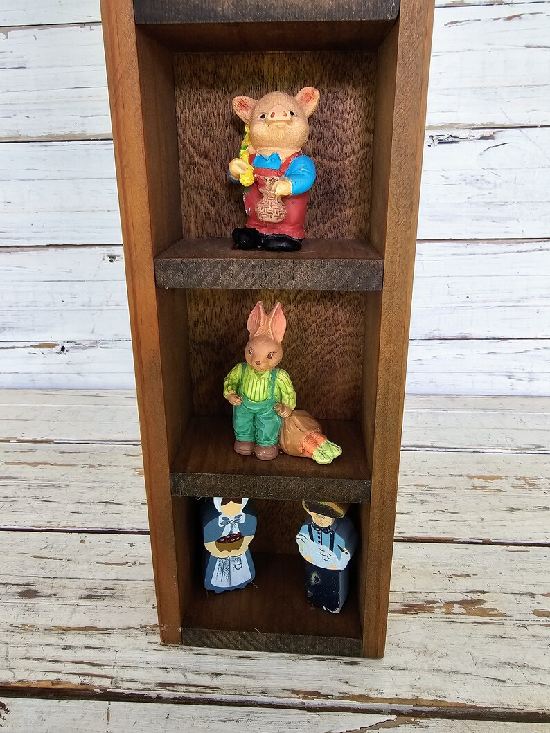 Vintage Wooden Cubby Display Shelf Complete With 2 Pig 2 Rabbit and 2 ...