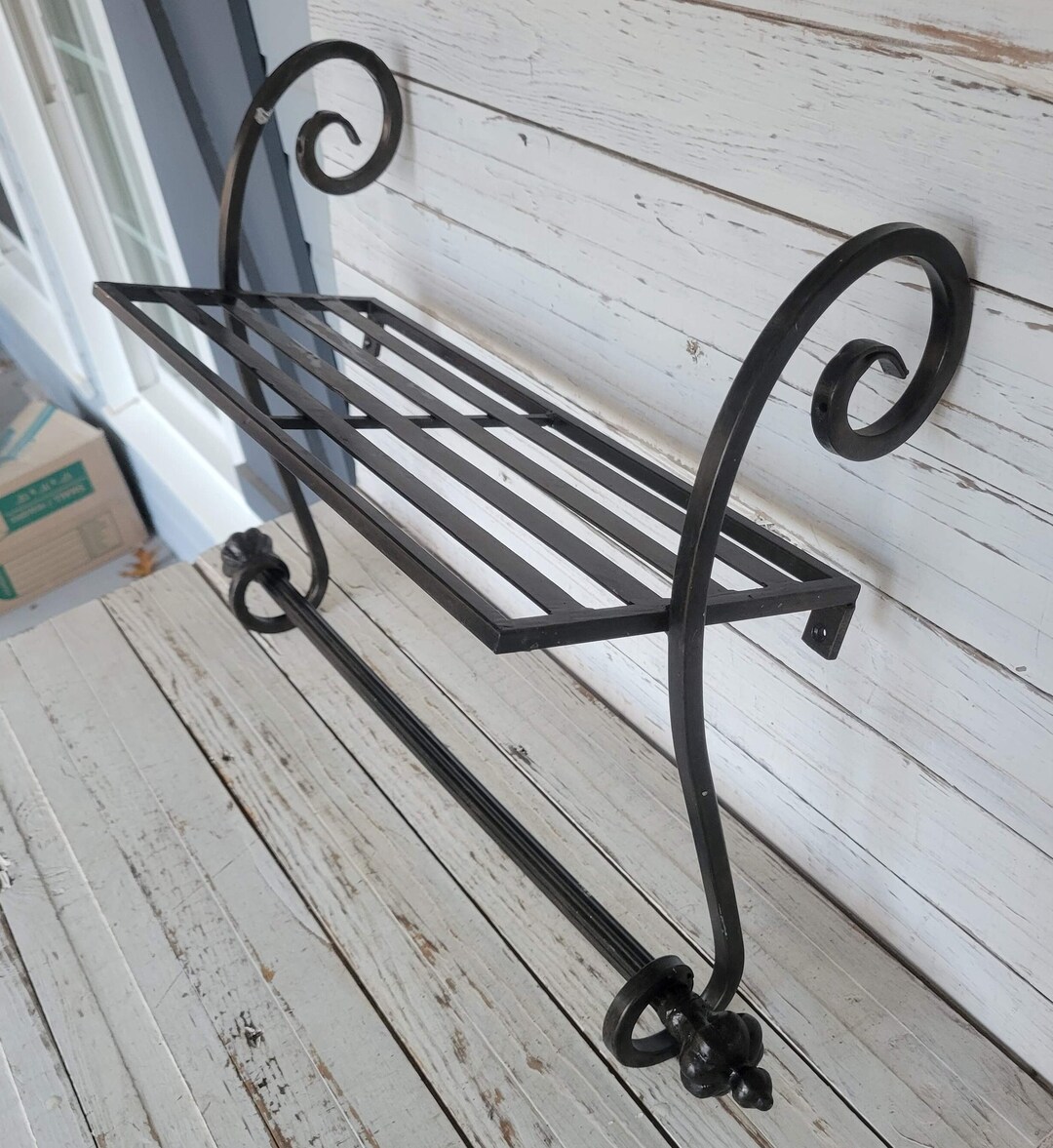 Large Wrought Iron Towel Rack Wall Towel Rack Dark Finish Heavy Duty ...