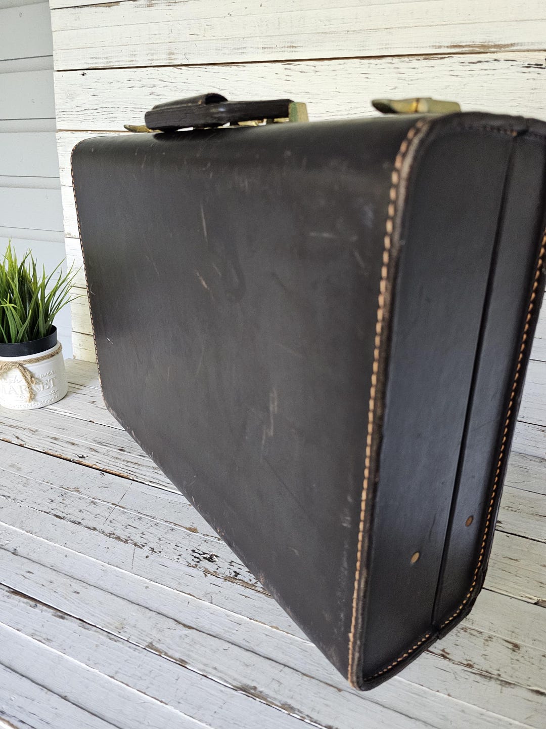 Atlas Leather Briefcase - Center Combination Lock - Two Clasps Outside ...