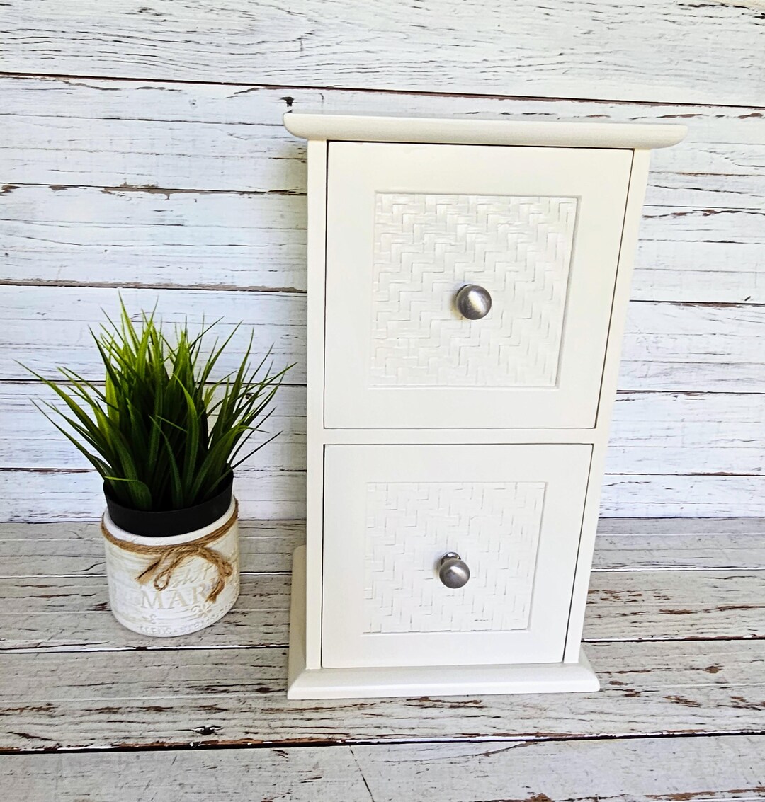 2-drawer Wooden Storage Box Offwhite Knick Knack Storage Countertop ...