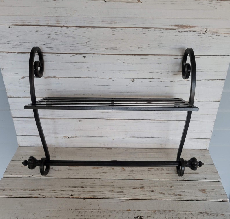 Large Wrought Iron Towel Rack Wall Towel Rack Dark Finish Heavy Duty ...