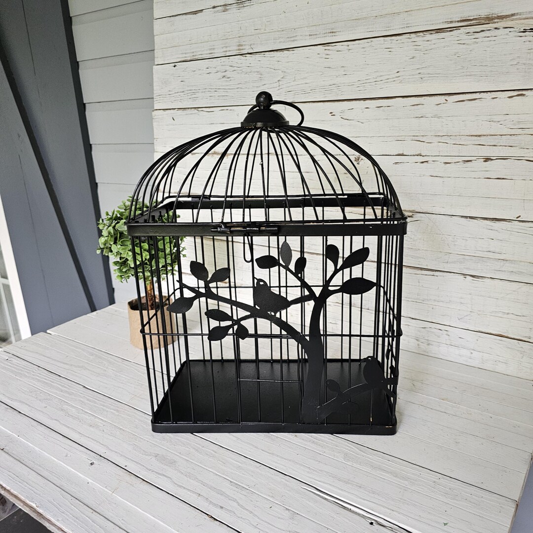 Black Metal Decorative Bird Cage With Tree - Ornate Display Cage - Etsy