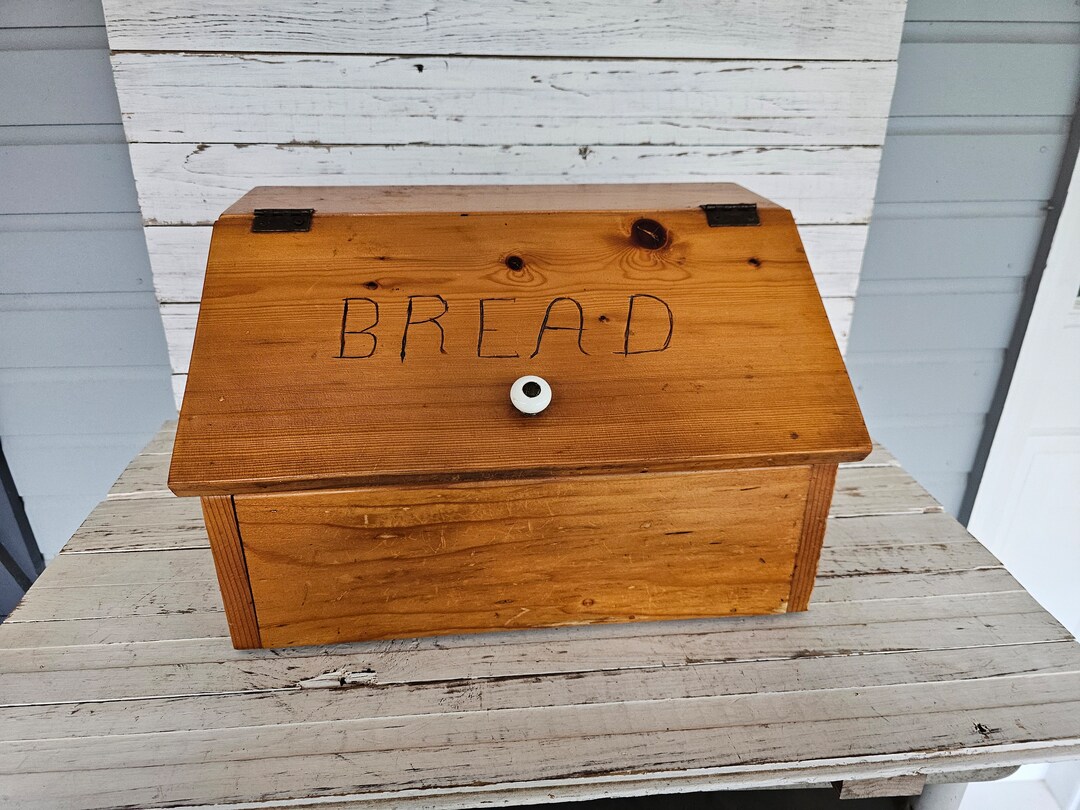 Large Wooden Bread Box Vintage Bread Box the Word BREAD is Carved Into ...