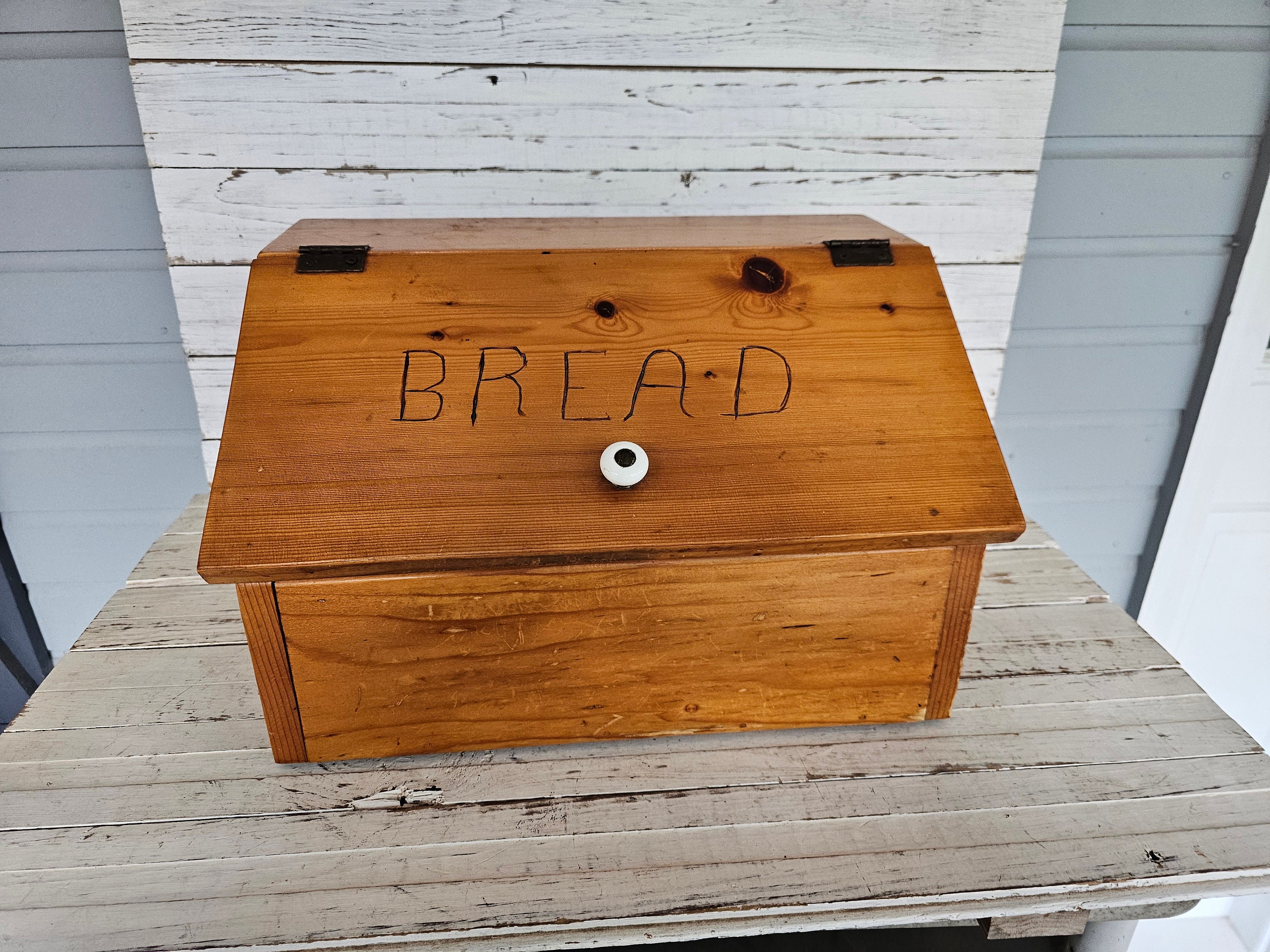 Large Wooden Bread Box Vintage Bread Box the Word BREAD is Carved Into ...
