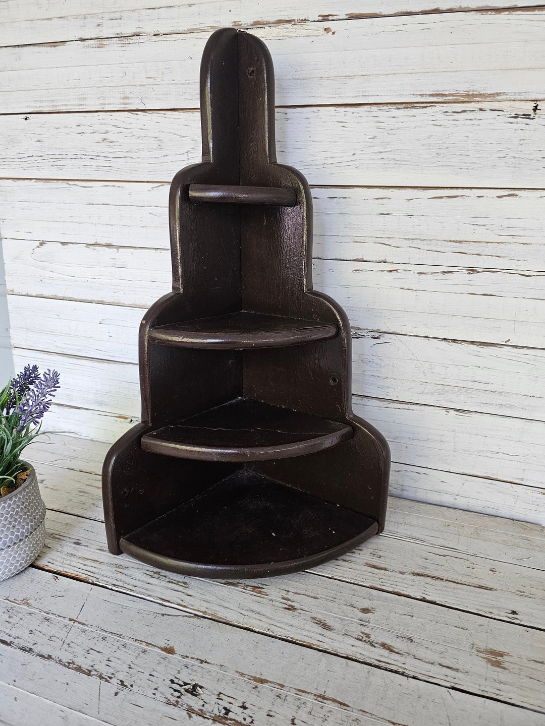 Vintage 4 Shelf Wooden Corner Shelf Vintage Corner Shelf Heavy Wooden ...