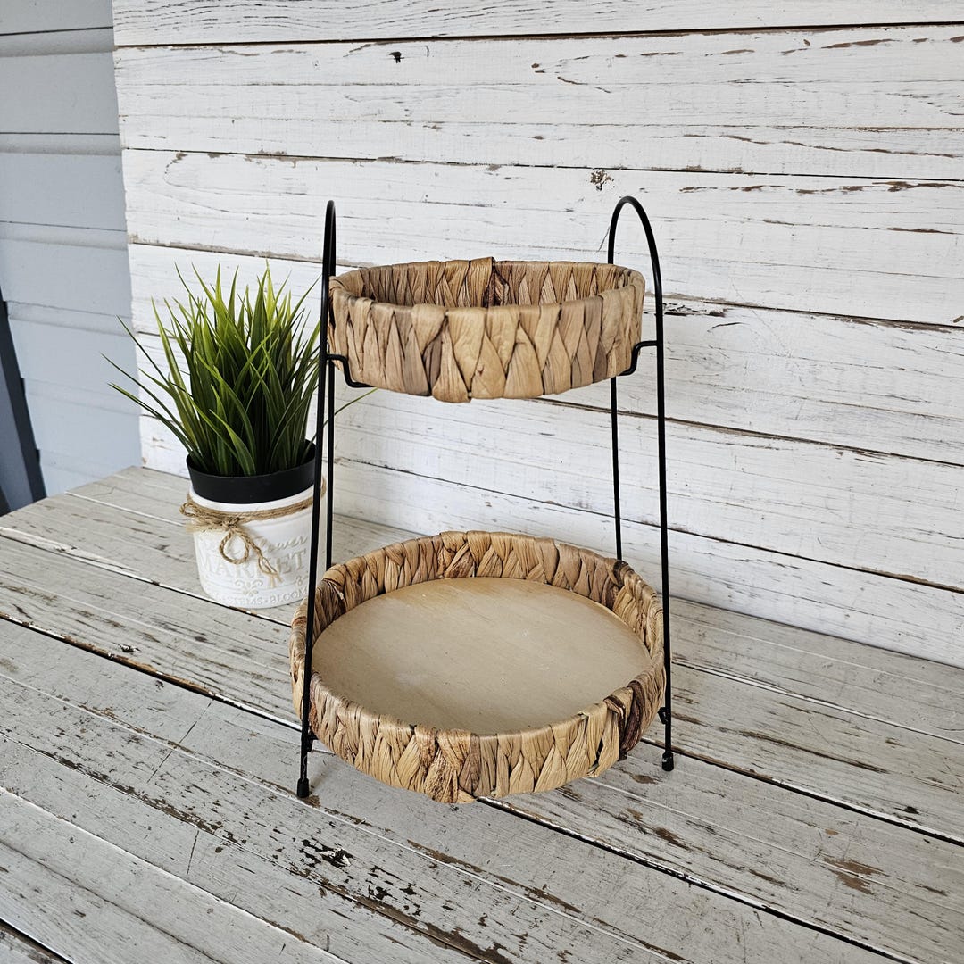 Target Serving Tray - 2 Tier - Natural Wicker and Metal - 2 Round Trays ...