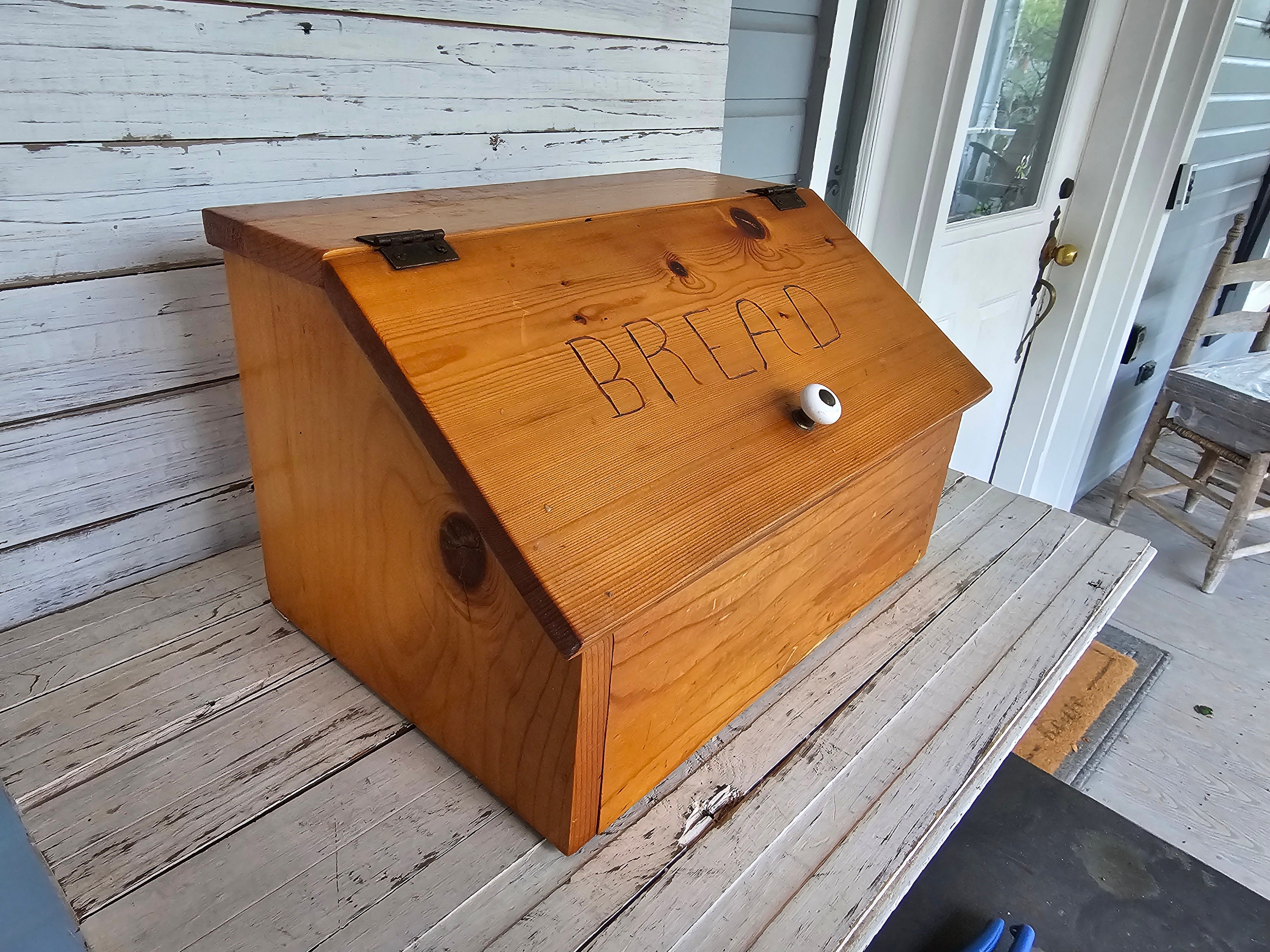Large Wooden Bread Box Vintage Bread Box the Word BREAD is Carved Into ...